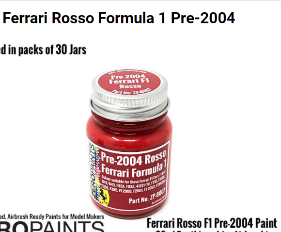 Ferrari Rosso Formula 1 Pre-2004 60 ml - Zero Paints | Car-model-kit.com