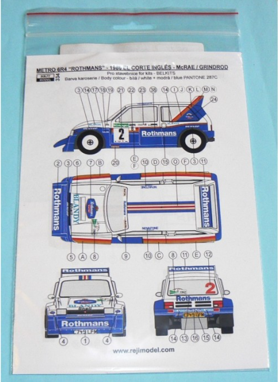 Metro 6R4 - Rothmans rallye team 1986 - J.McRae 1/24 - REJI MODEL | Car ...
