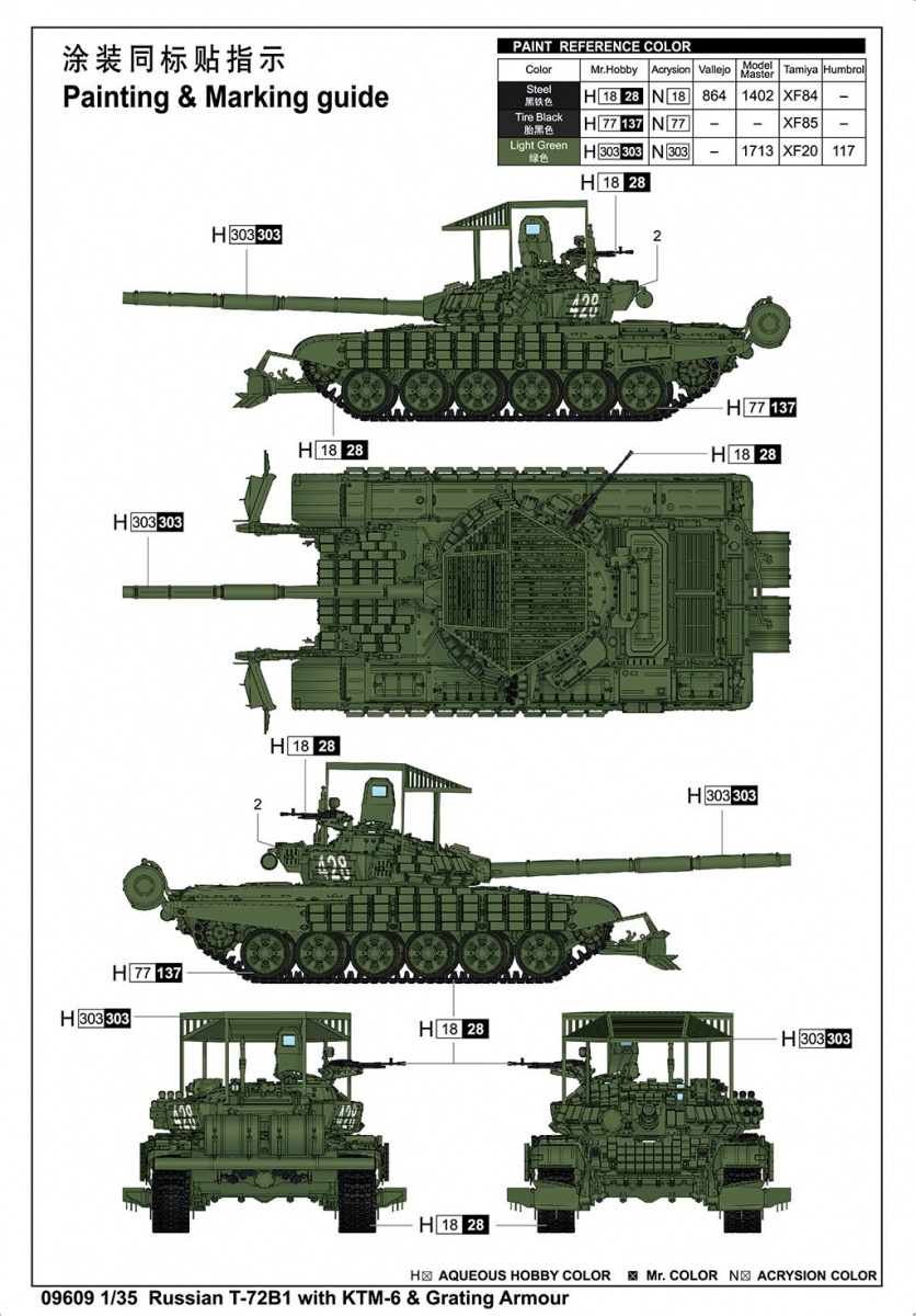 Russian T-72B1 with KTM-6 & Grating Armour 1/35 - Trumpeter | Car-model ...