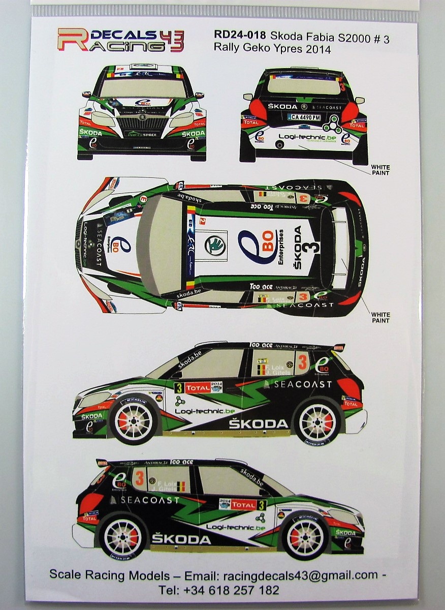 Skoda Fabia S2000 #3 Rally Geko Ypres 2014 - Racing Decals 43 | Car ...