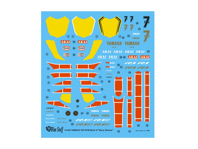 YAMAHA YZF-R1M Spirit of "Barry Sheene" 1/12 Decals - Blue Stuff | Car ...